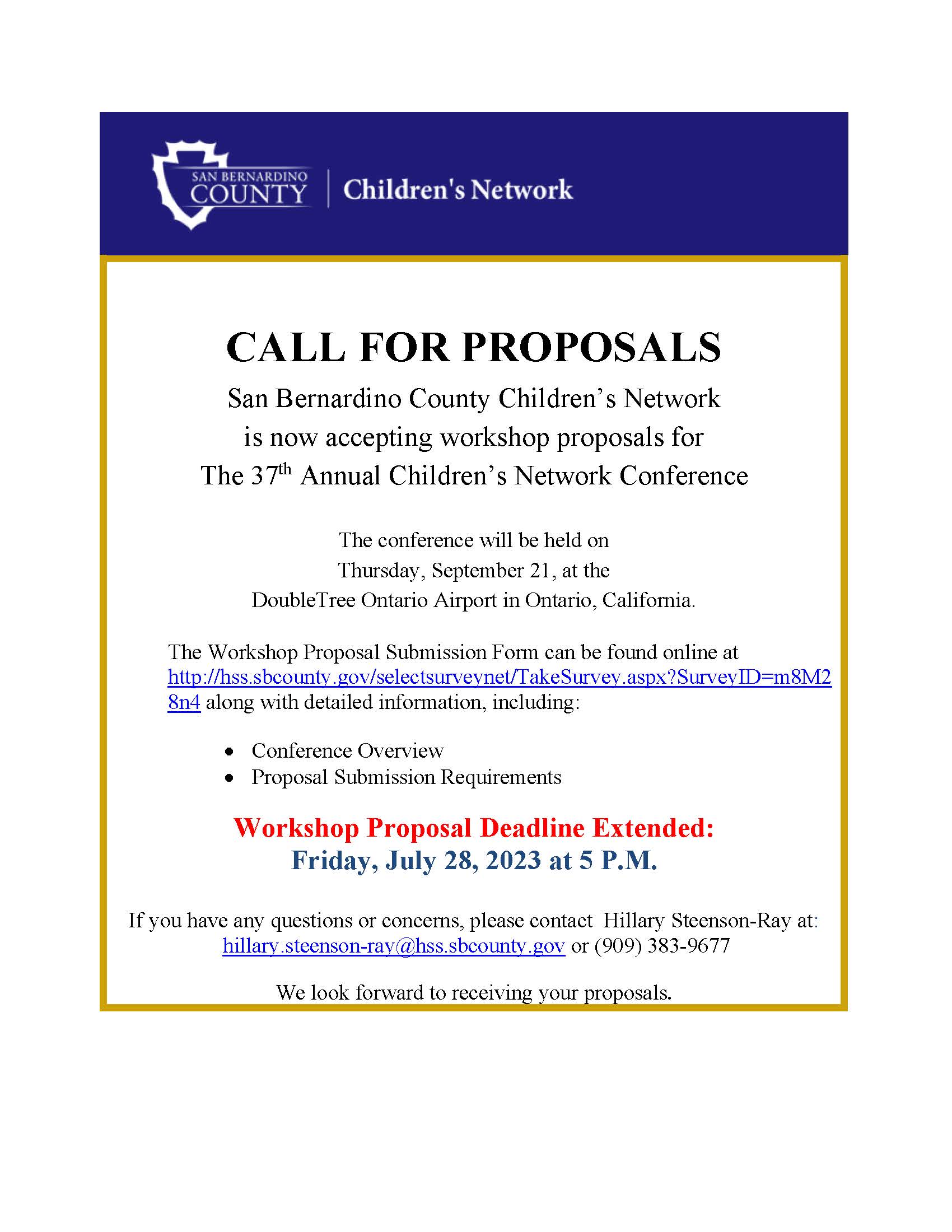Conference Proposal Deadline Extended – Children's Network